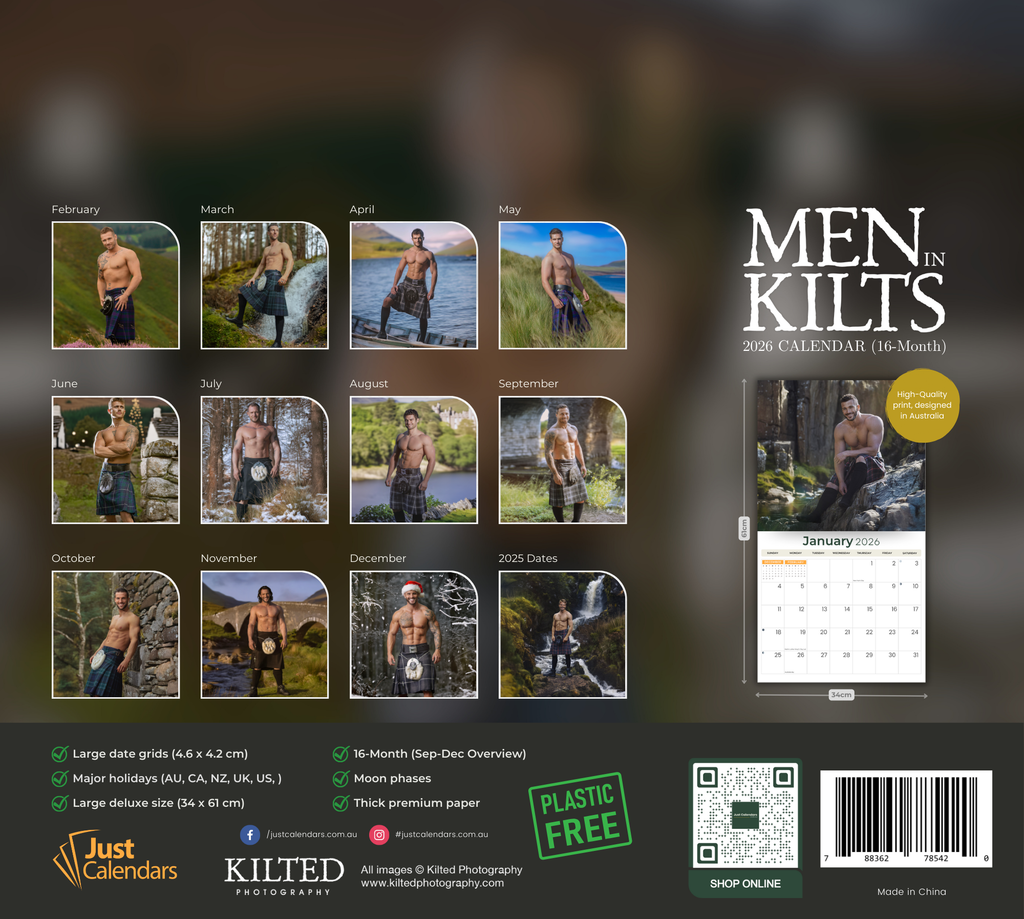 2026 Men In Kilts - Deluxe Wall Calendar