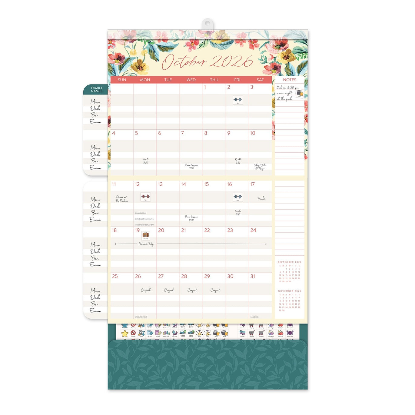 2026 Bella Flora Do It All - 17-Month Magnetic Square Wall Calendar
